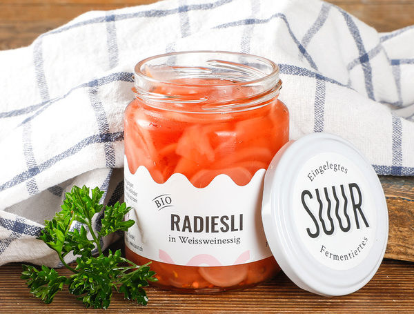 Bio Radiesli in Weissweinessig, 255g von Suur liefern lassen